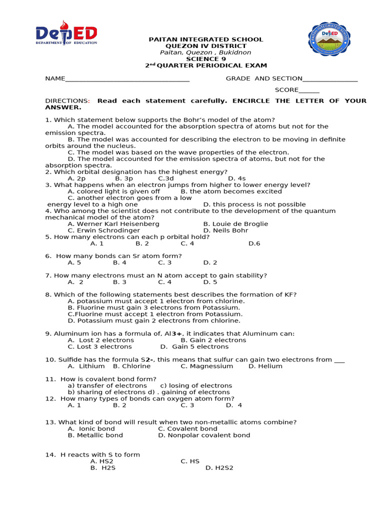 2ND Quarter Exam Grade 9 | PDF