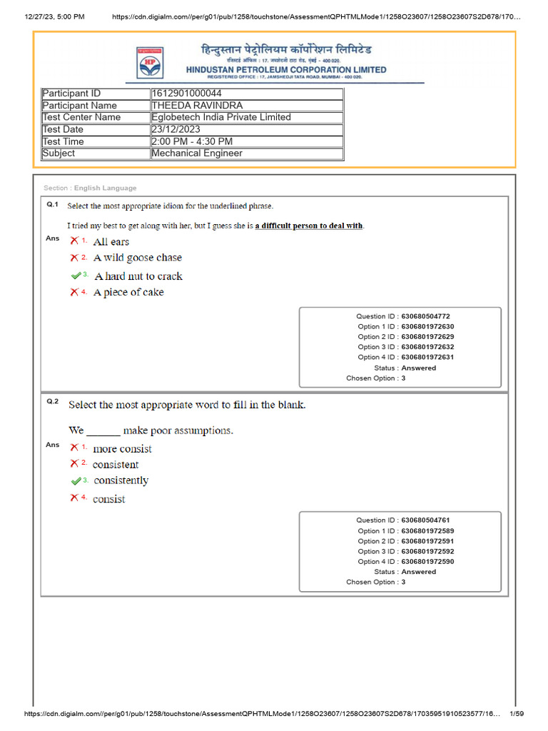 HPCL 2023 Mechanical Paper | PDF