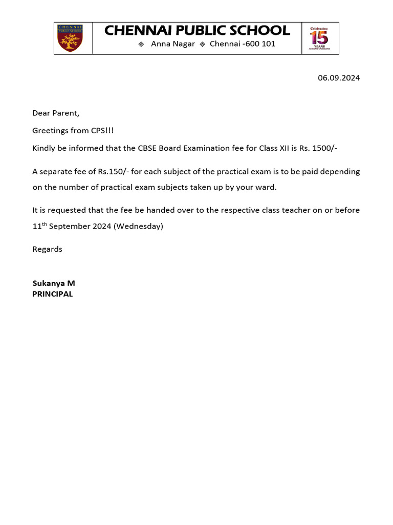 Chennai Public School: Sukanya M Principal | PDF