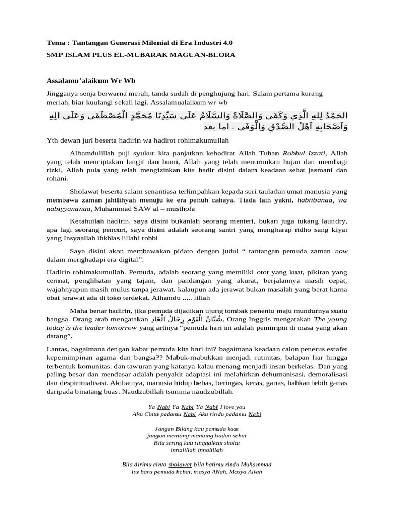 Pidato Mapsi Tantangan Di Era Milenial | PDF