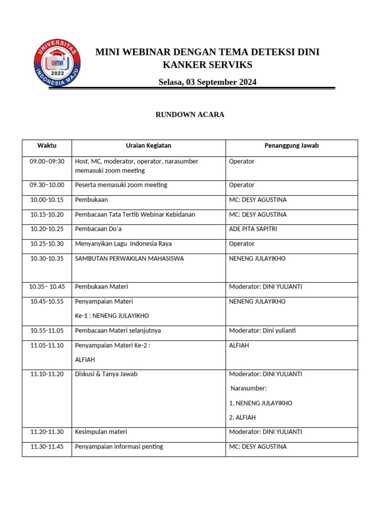 Rundown Acara Mini Webinar Kel 7 | PDF