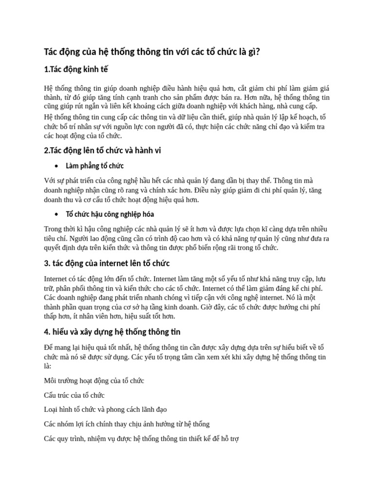 Tác Đ NG C A HTTT Lên Các T CH C Là Gì | PDF