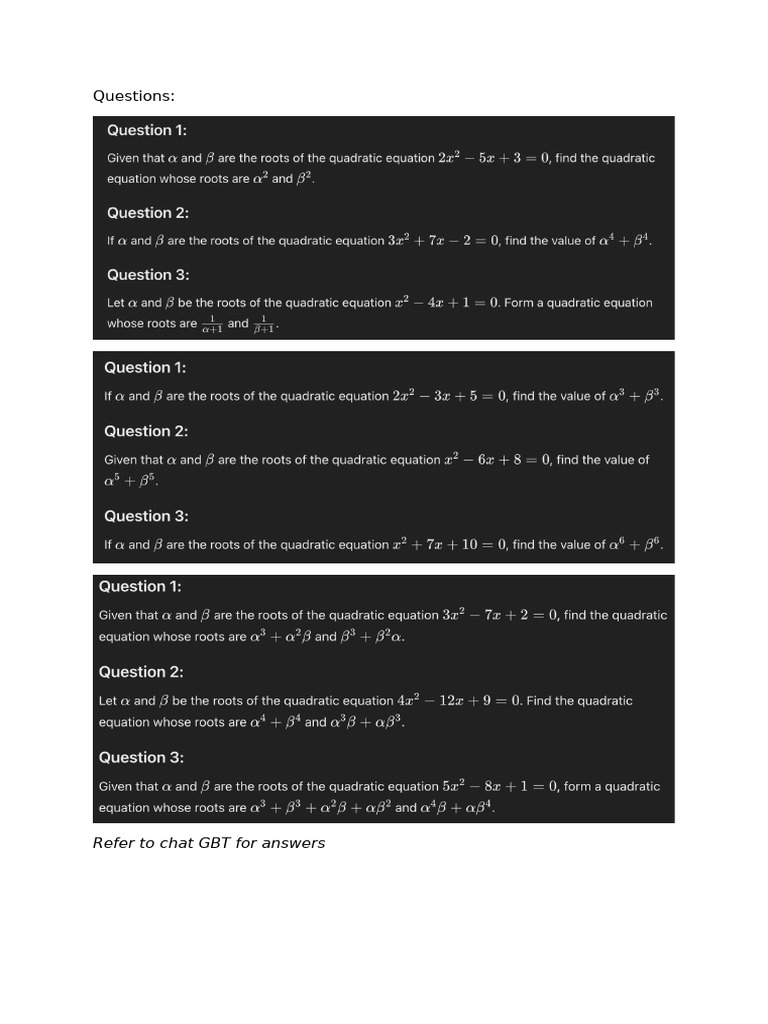 Chat GBT Maths Questions | PDF