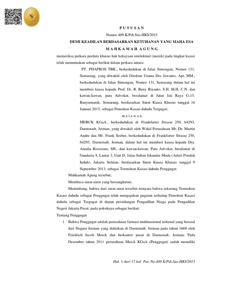 Putusan 409 K PDT - Sus-Hki 2015 20240914200205 | PDF