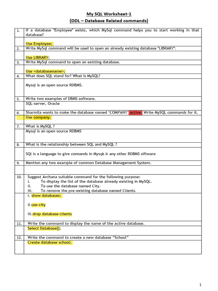 All Worksheets MYSQL | PDF