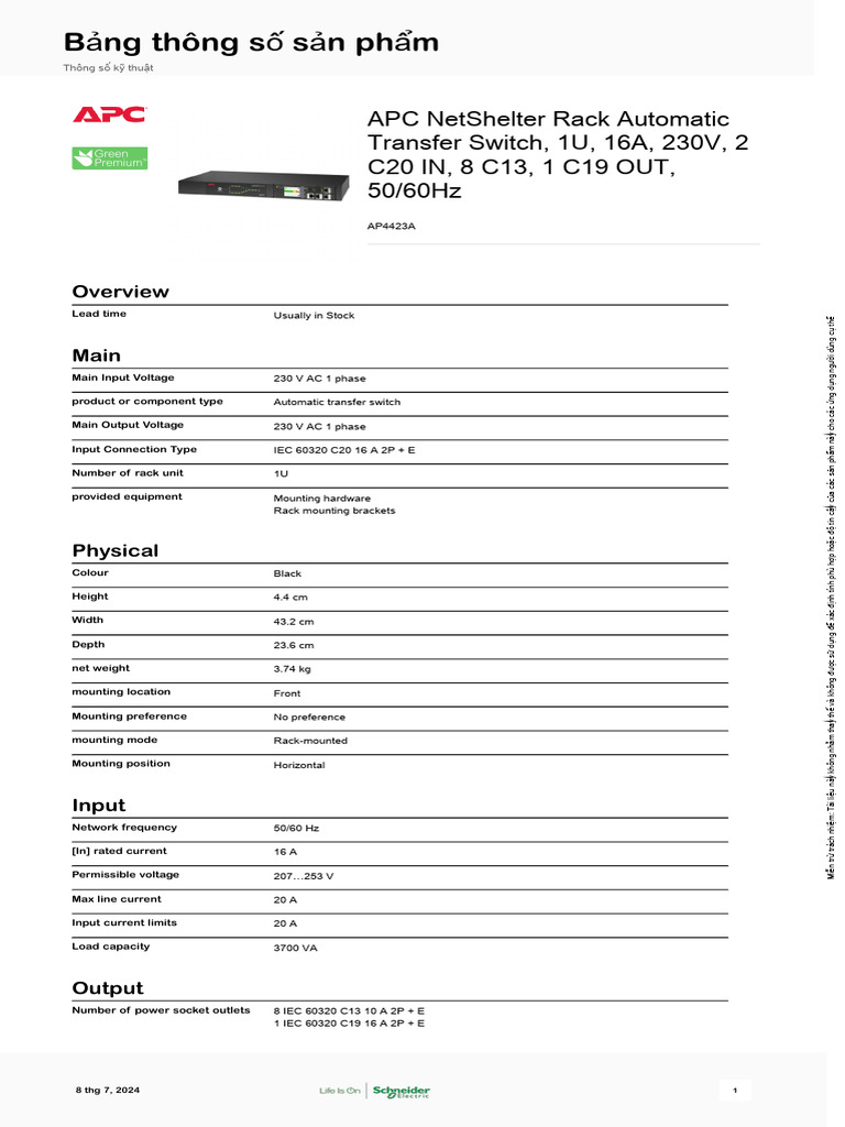 Rackmount Transfer Switches - AP4423A | PDF