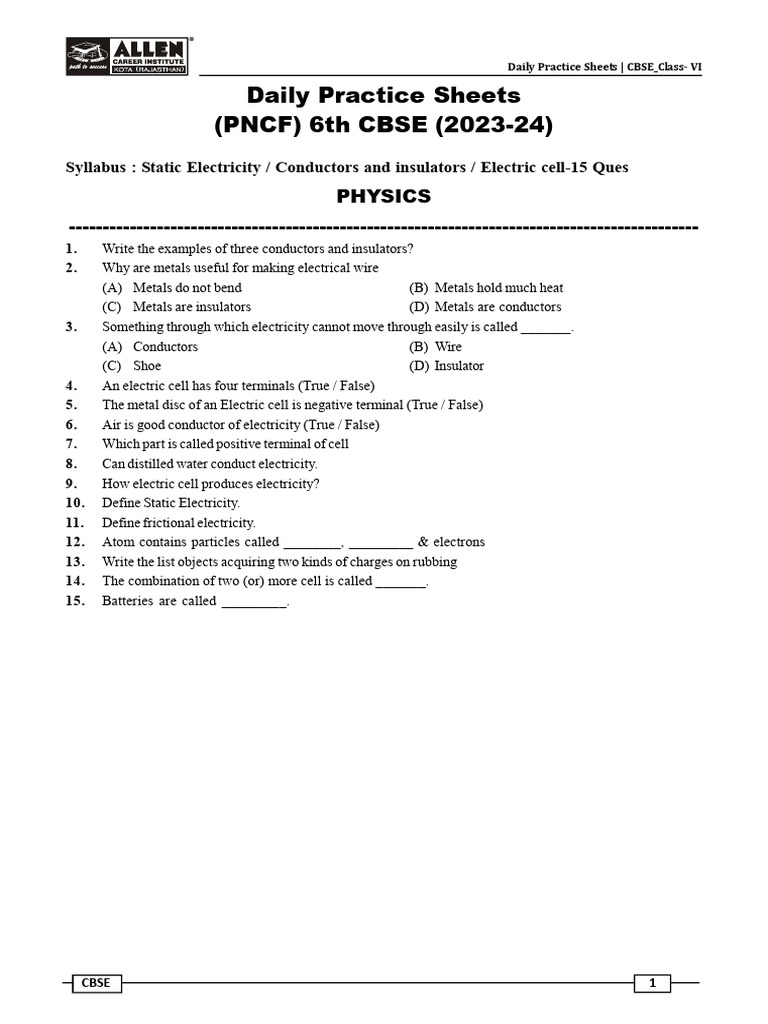 SC - 6th Class - CBSE - Phase-1&2 - DPS - Physics-334 | PDF