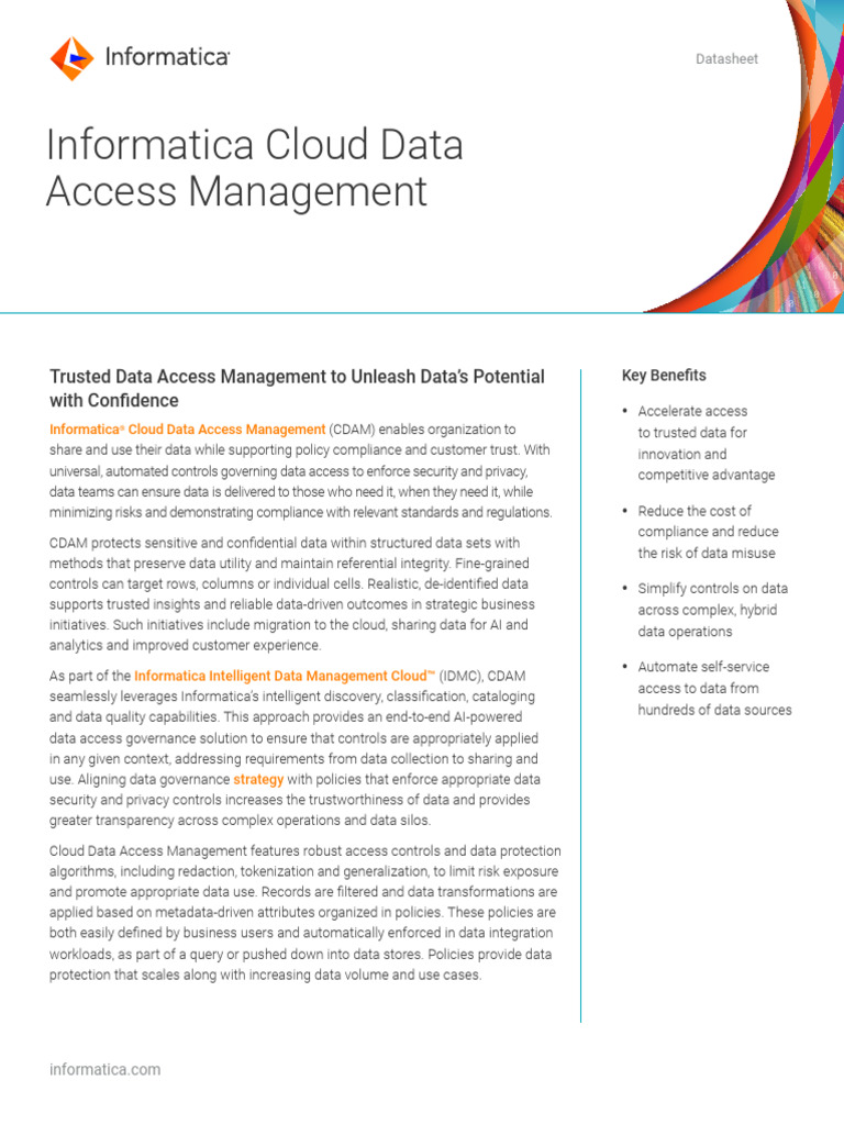 Informatica Cloud Data Access Management Data Sheet 4725en | PDF