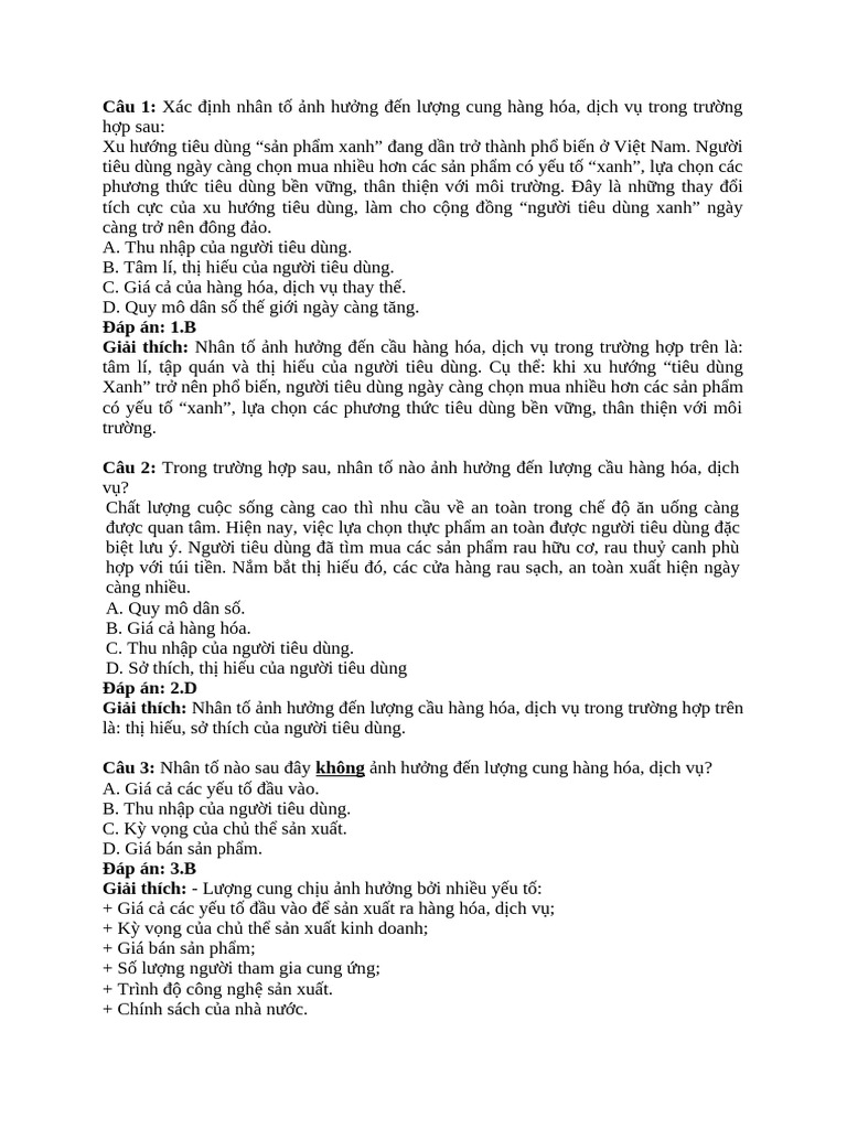 Câu hỏi của bài 2 cung cầu trong KTTT | PDF