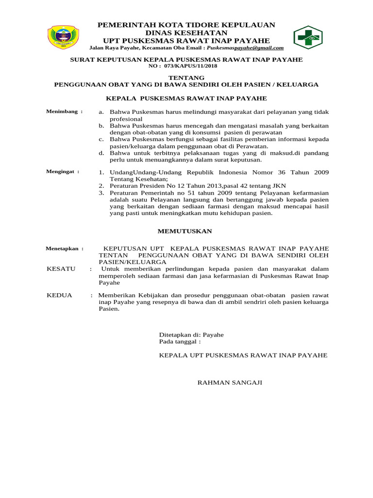 8.2.2.8 SK Penggunaan Obat Yang Di Bawa Sendiri Dari Rumah Oleh Pasien ...