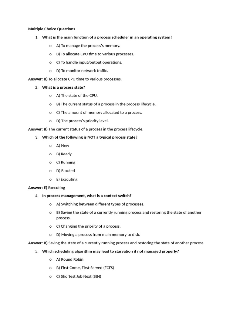 Process MGNT Multiple Choice Questions | PDF | Process (Computing) | Scheduling (Computing)