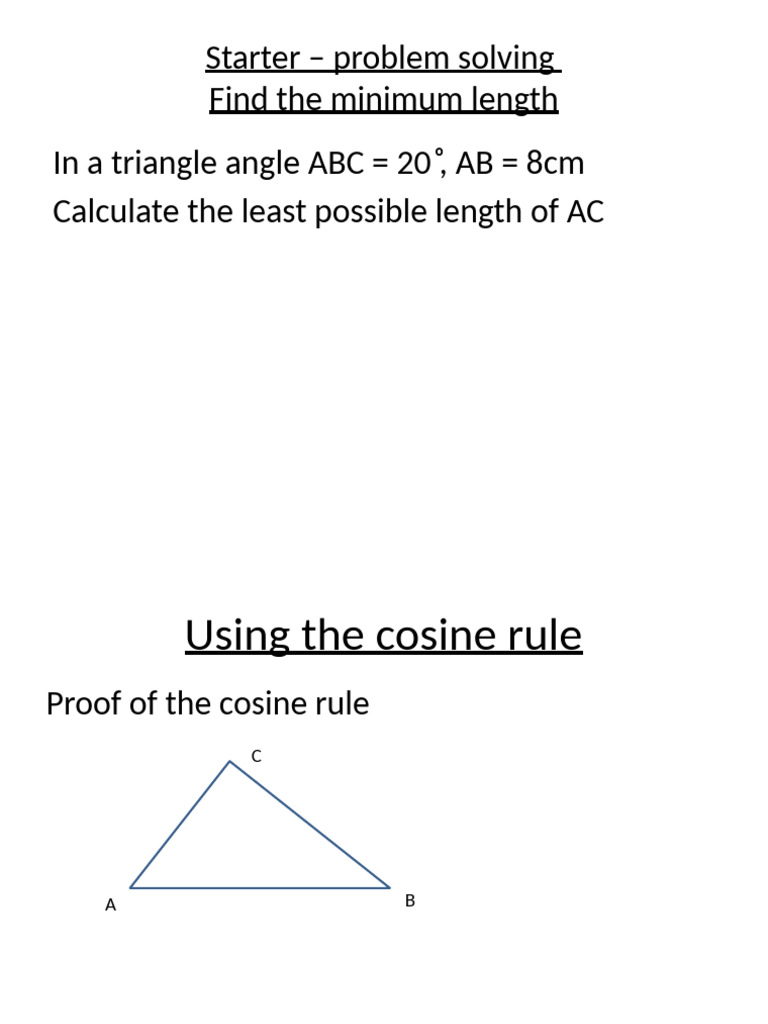 1 Cosine Rule, Sine Rule and Area of Triangle (6A, 6B, 6C, 6D) | PDF