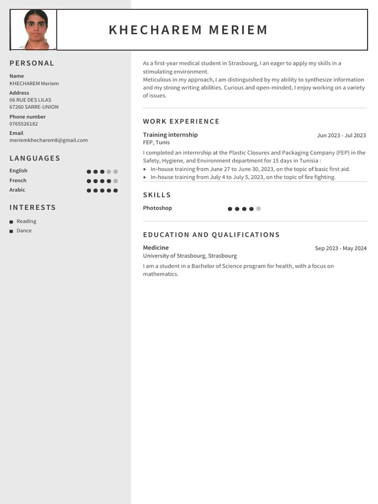 CV Meriem Khecharem Anglais | PDF