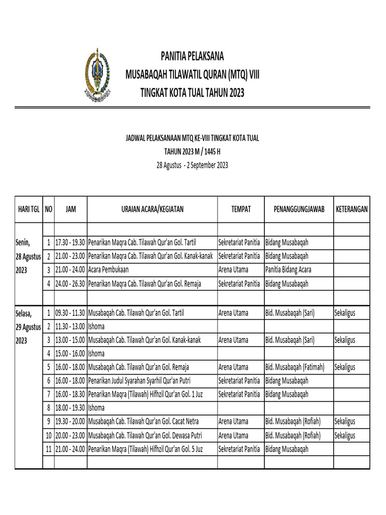 Jadwal MTQ OK | PDF