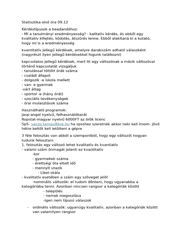 Statisztika Első Óra 09 - 12 | PDF