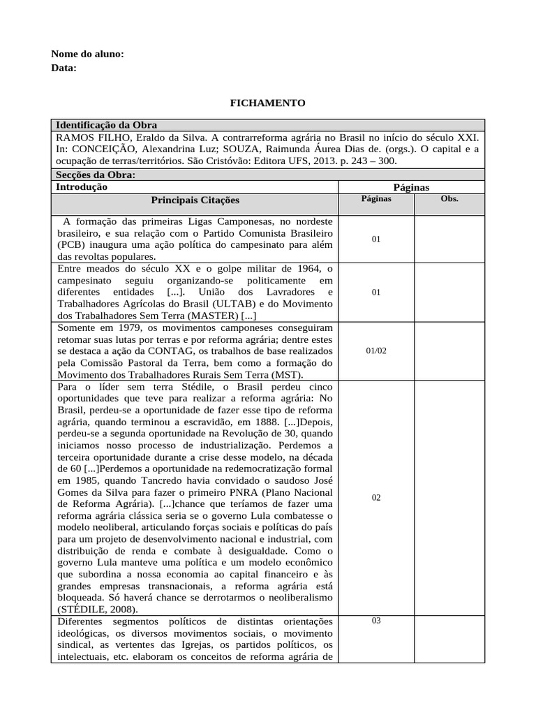 Modelo Fichamento | PDF