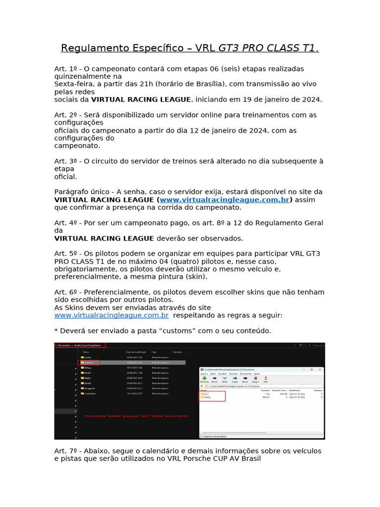 Regulamento Especifico VRL GT3 PRO CLASS T1 | PDF