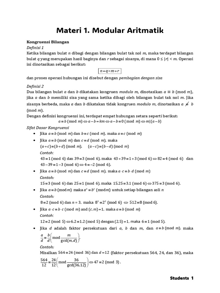 Materi 1 Modular Aritmatik Test | PDF
