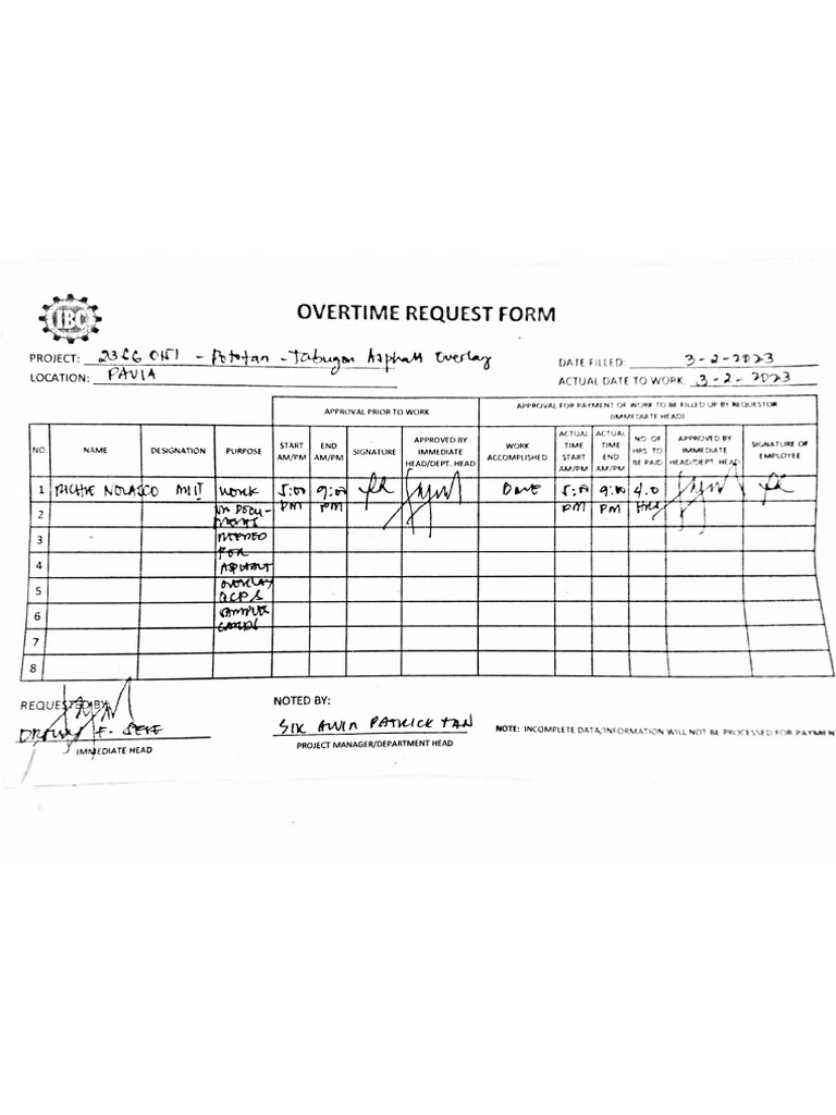 Overtime Request Form | PDF