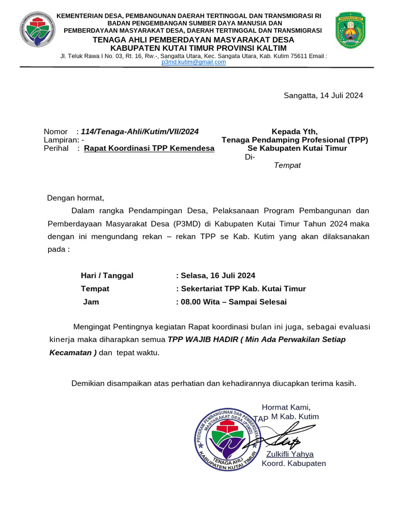 Undangan Rakor TPP Bulan Juli 2024 | PDF