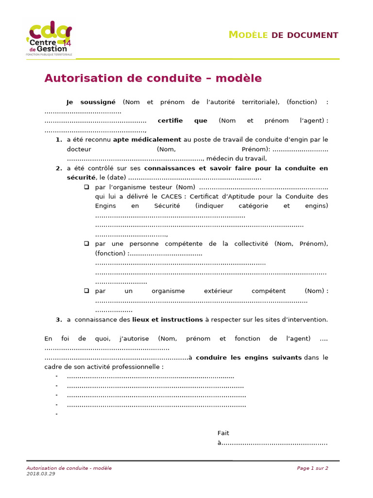 Autorisation-Conduite Modele | PDF