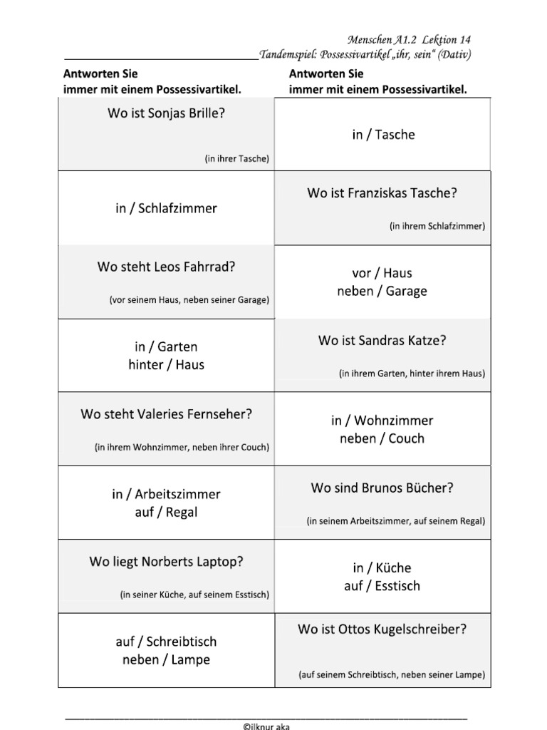 Possessivartikel Mit Präp. Im Dativ (Của Lektion 15 Chưa Học) | PDF