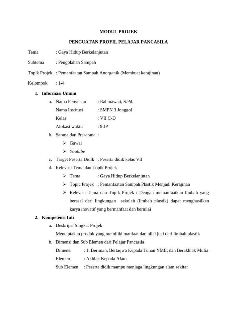 Modul Projek Tahapan Pengenalan Pertemuan 1-2 Rahmawati | PDF