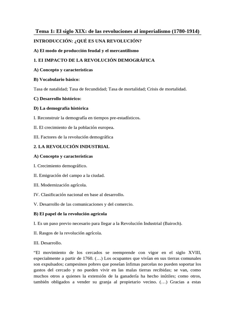 Esquema y Resumen Rev. Inds. | PDF | revolución Francesa | Colonialismo