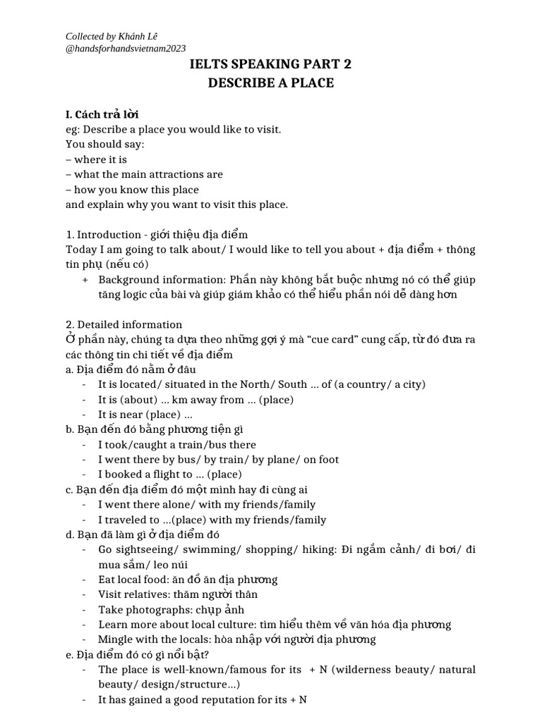 Describe A Place - Ielts Speaking Part 2 | PDF