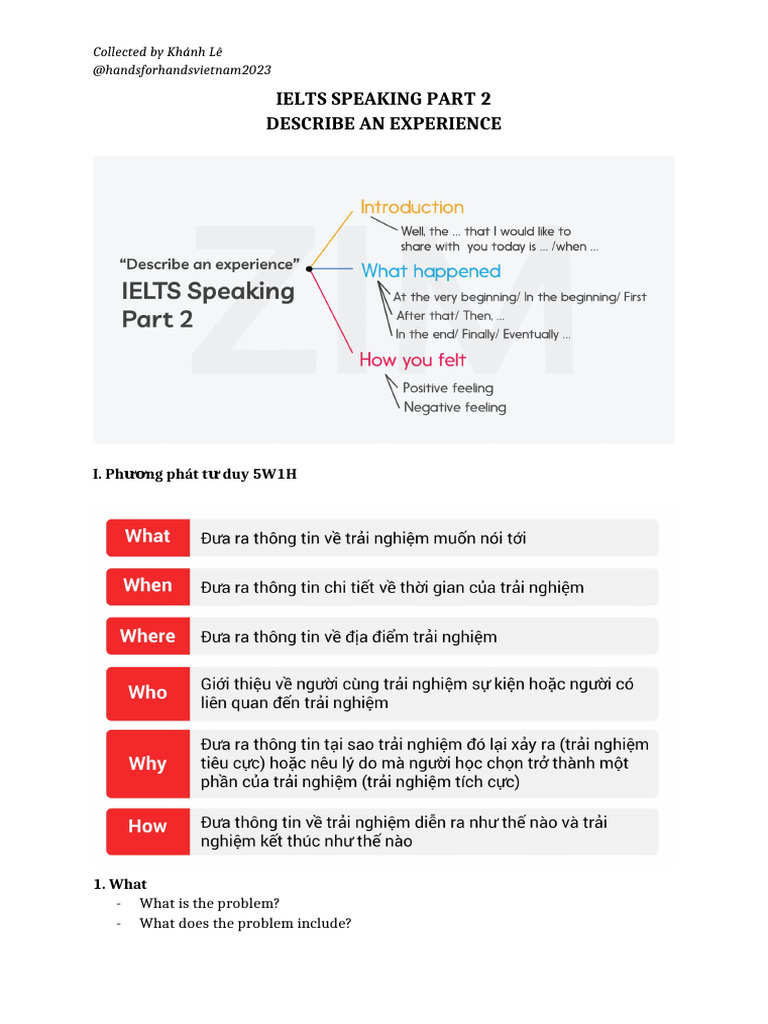 Describe An Experience - Ielts Speaking Part 2 | PDF