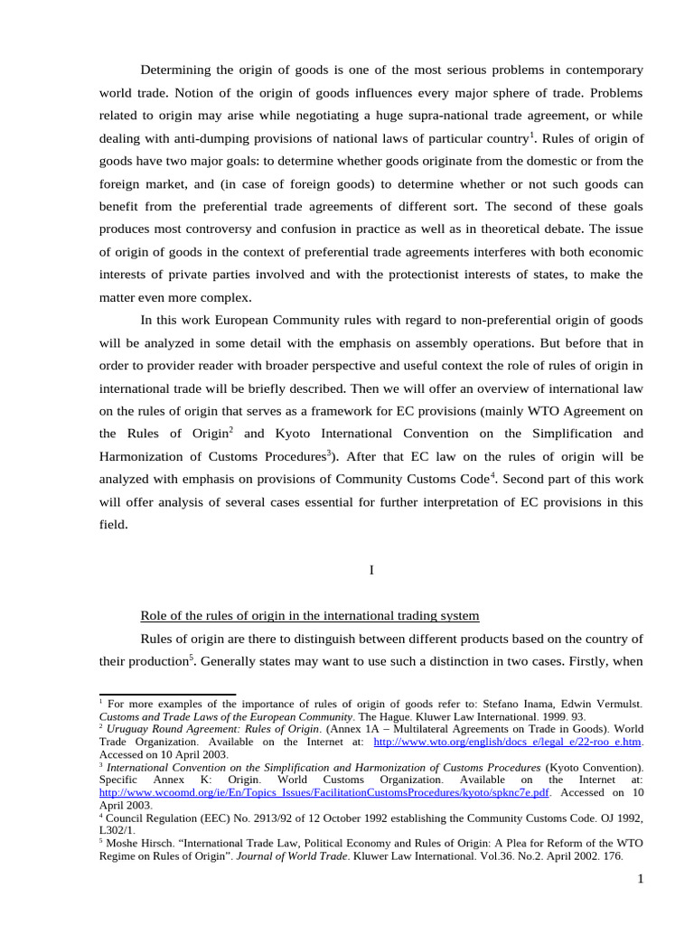 EU External Trade - Rules of Origin Paper | PDF