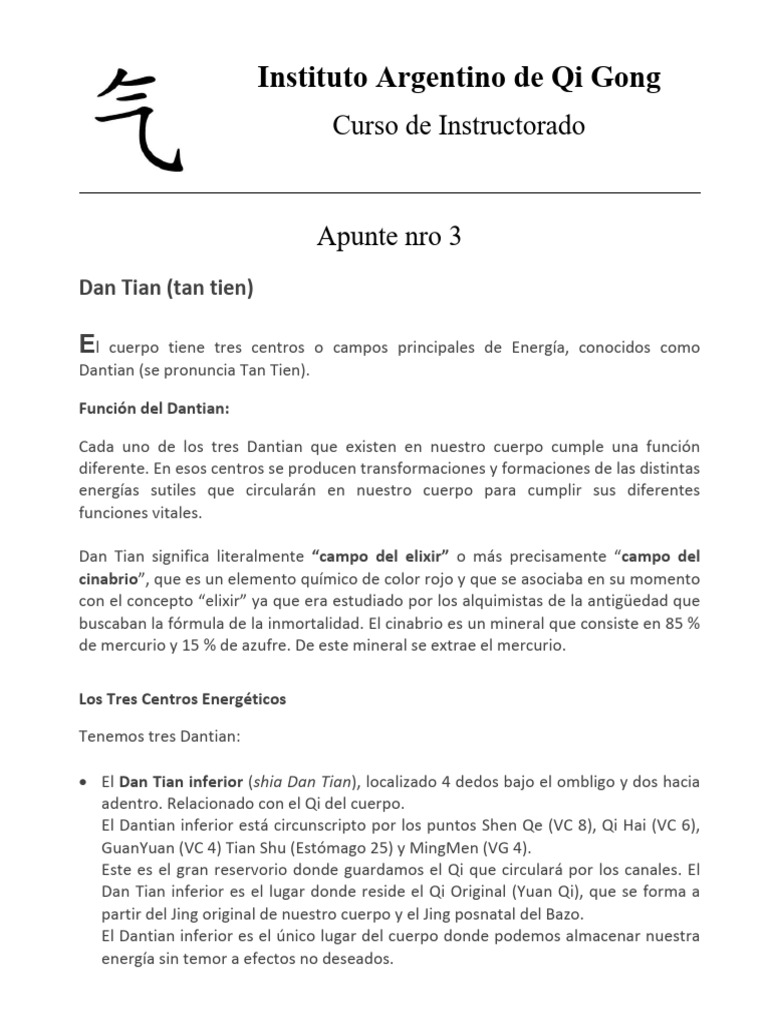 Qi Gong Apunte 3 - Dan Tian - Cinco Puertas - Cuclillas | PDF | Qi