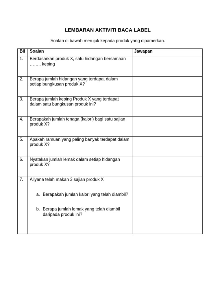 Lembaran Aktiviti Baca Label | PDF