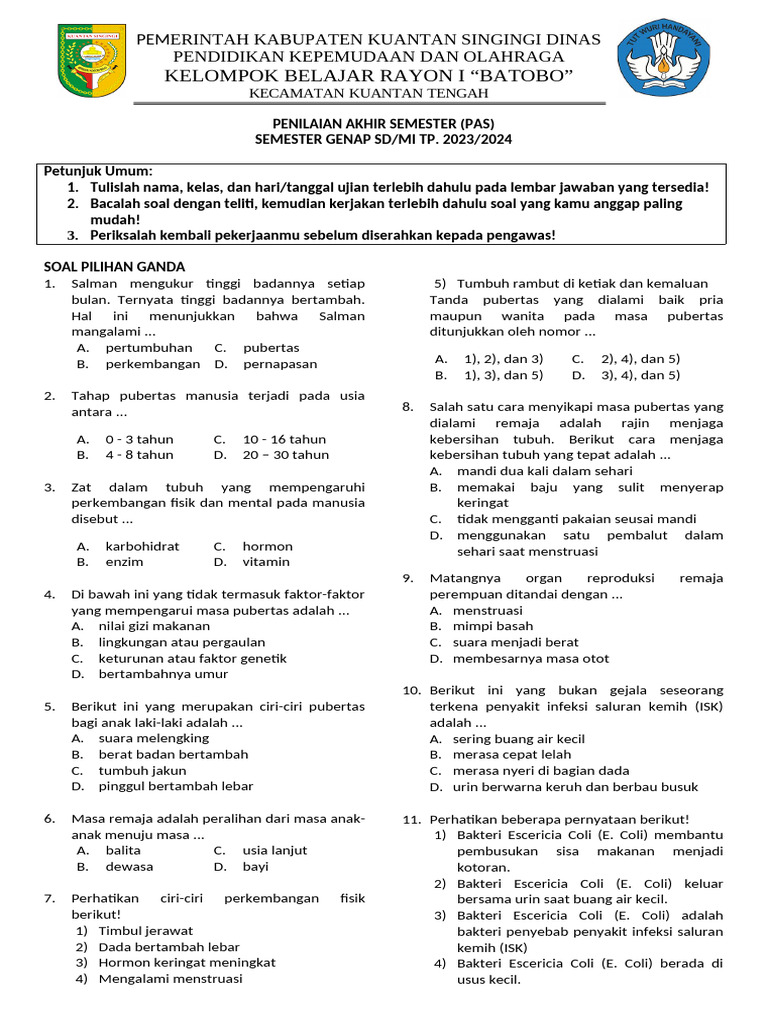 Soal Pas Ipa SMT Genap Tp. 2023-2024 | PDF