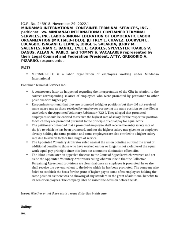 Mindanao International Container V MICTSI Labor Union | PDF ...