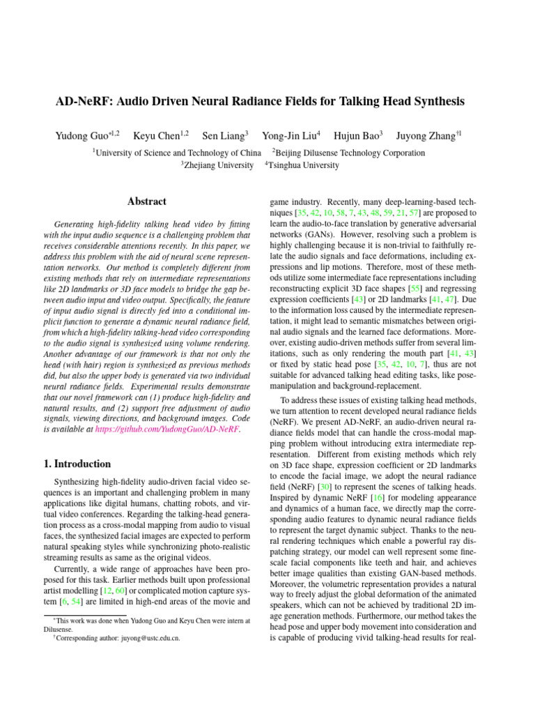 AD-NeRF Audio Driven Neural Radiance Fields For Talking Head Synthesis | PDF