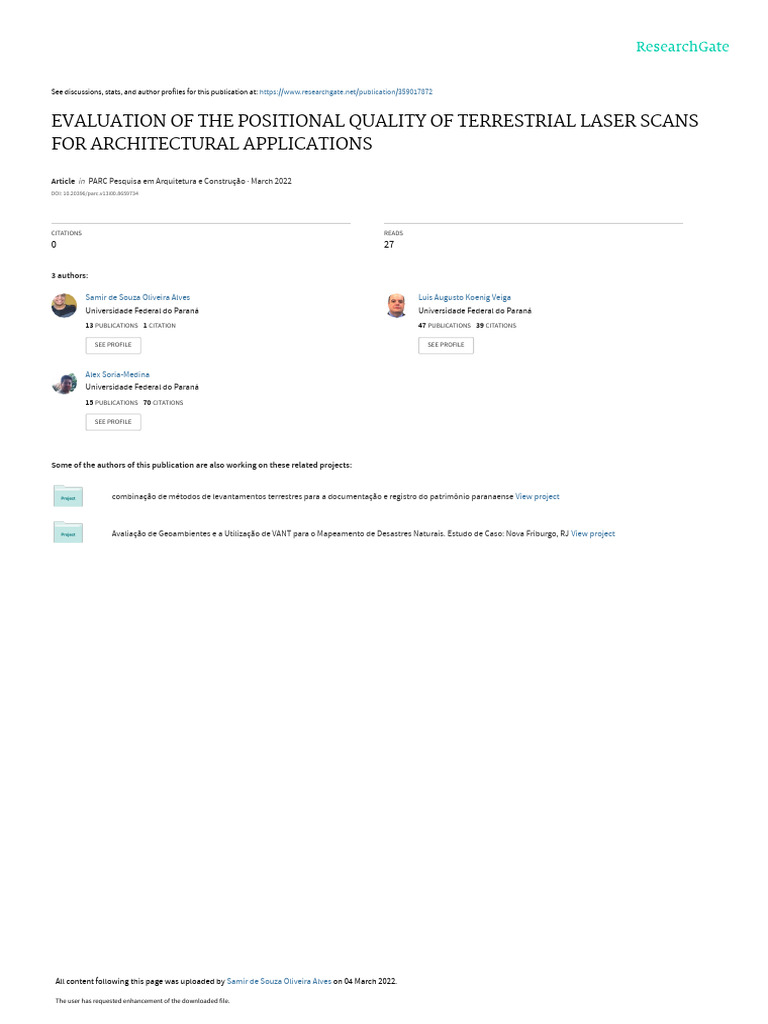 21s 2022evaluation Of The Positional Quality Of Terrestrial Laser Scans For Architectural