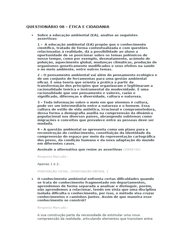 Questionário 08 | PDF