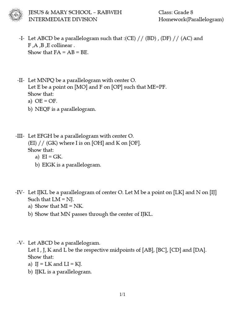 Parallelogram (HW) | PDF | Science & Mathematics