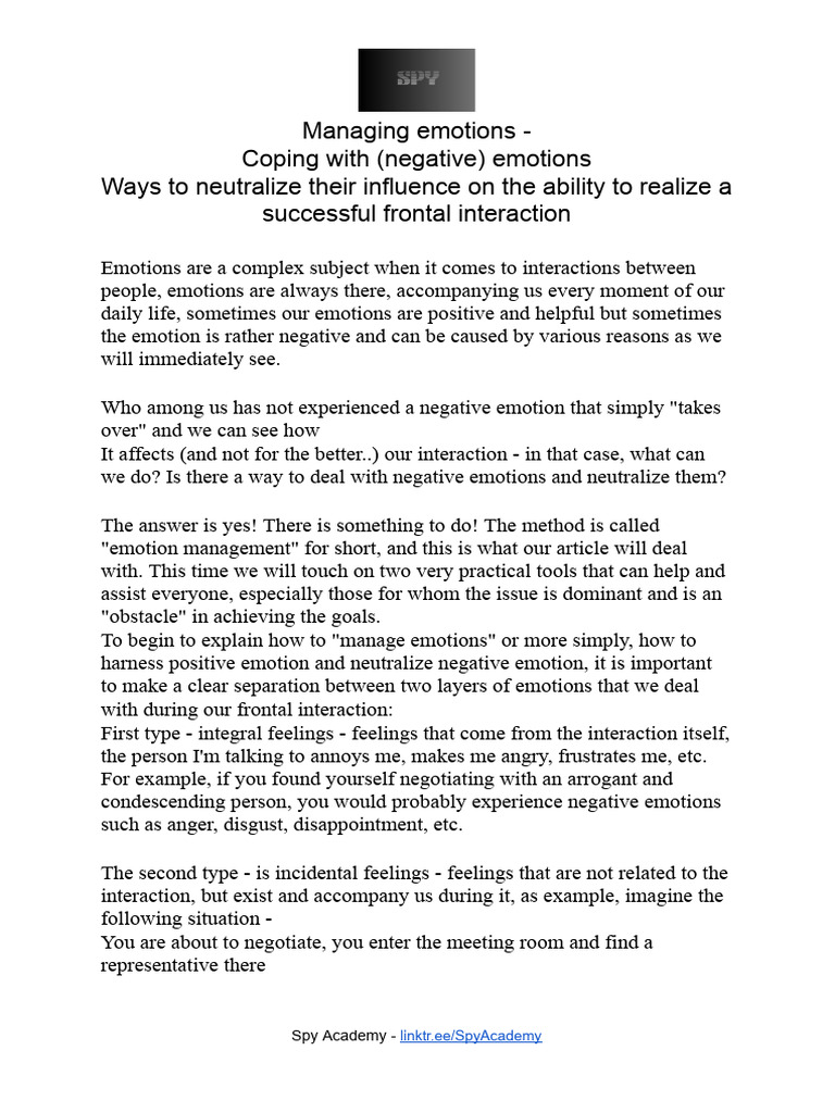Manage Negative Emotions | PDF