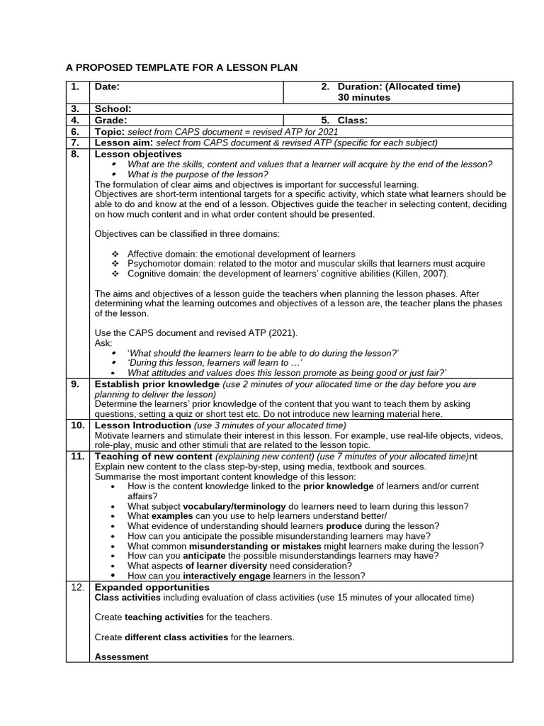 Editable - A Proposed Template For A Lesson Plan | PDF