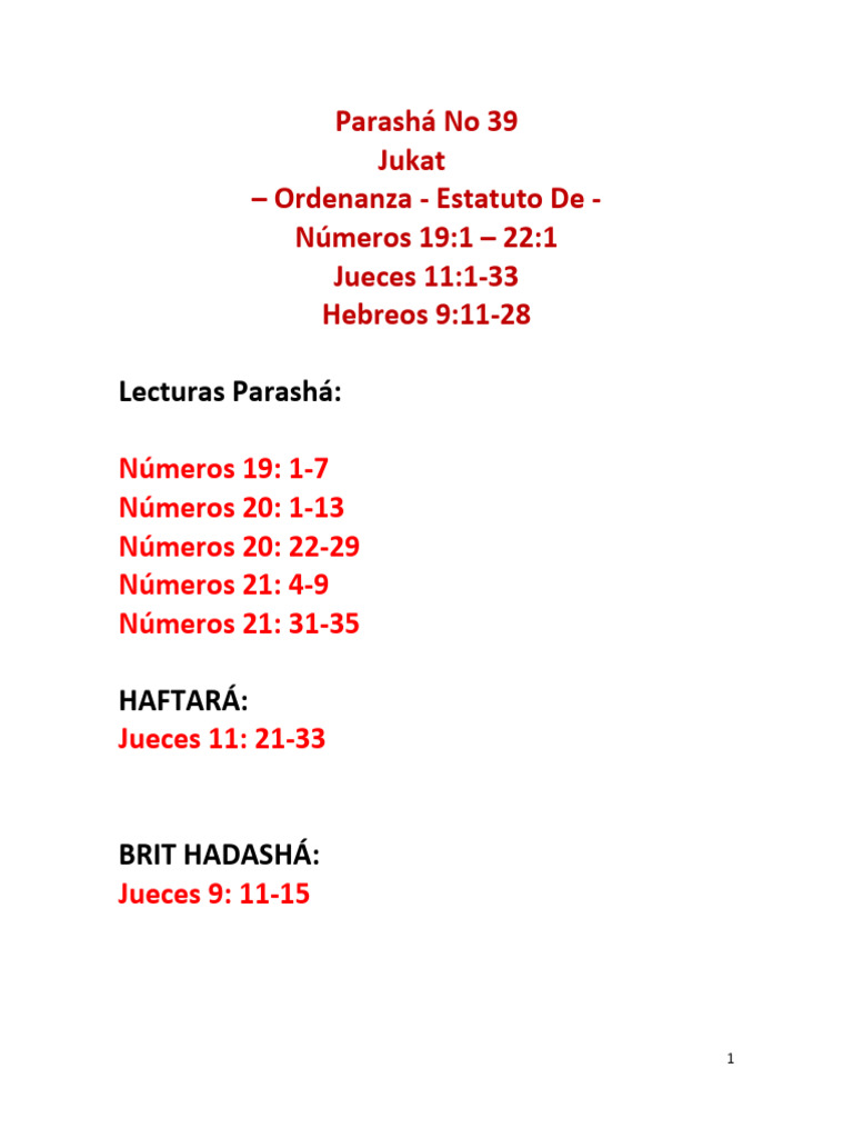 Parashot No 39 Jukat 5782-22 Ordenanza | PDF