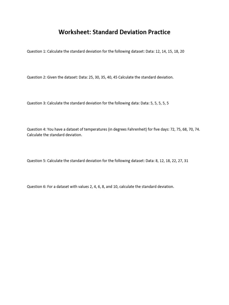 Standard Deviation Worksheet | PDF