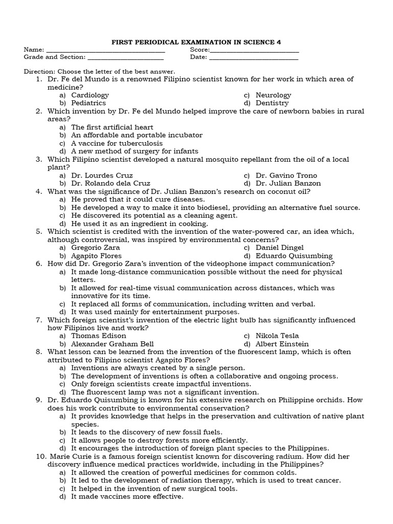 Grade 4 Matatag First Periodical Test in Science 4 | PDF