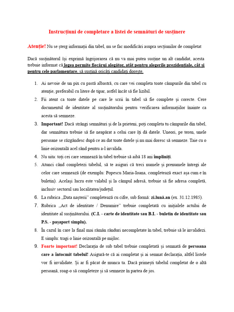Ghid Completare Tabel Semnaturi USR | PDF