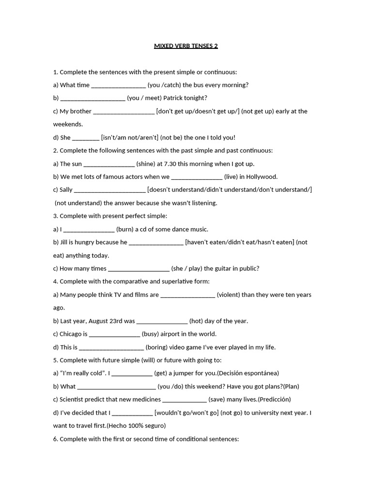 Mixed Verb Tenses 2 | PDF