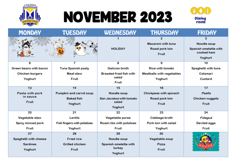 Menú Novembro 2023 English | PDF