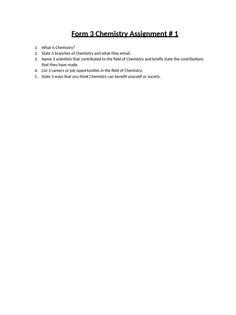 Form 3 Chemistry Assignment 1 | PDF
