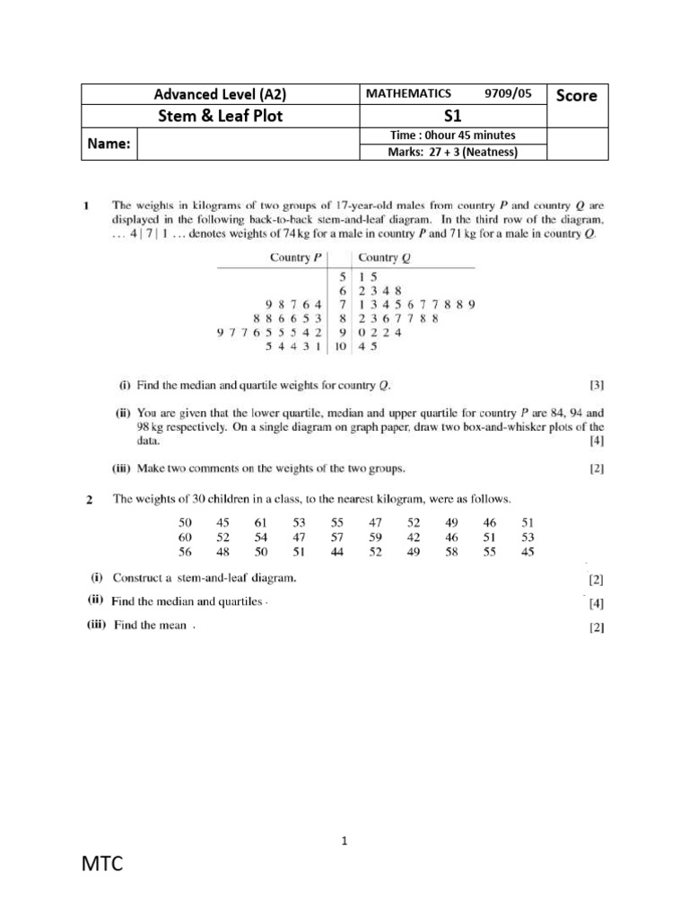 A2 - S1 - Assignment 1 - Stem - Leaf Plot | PDF