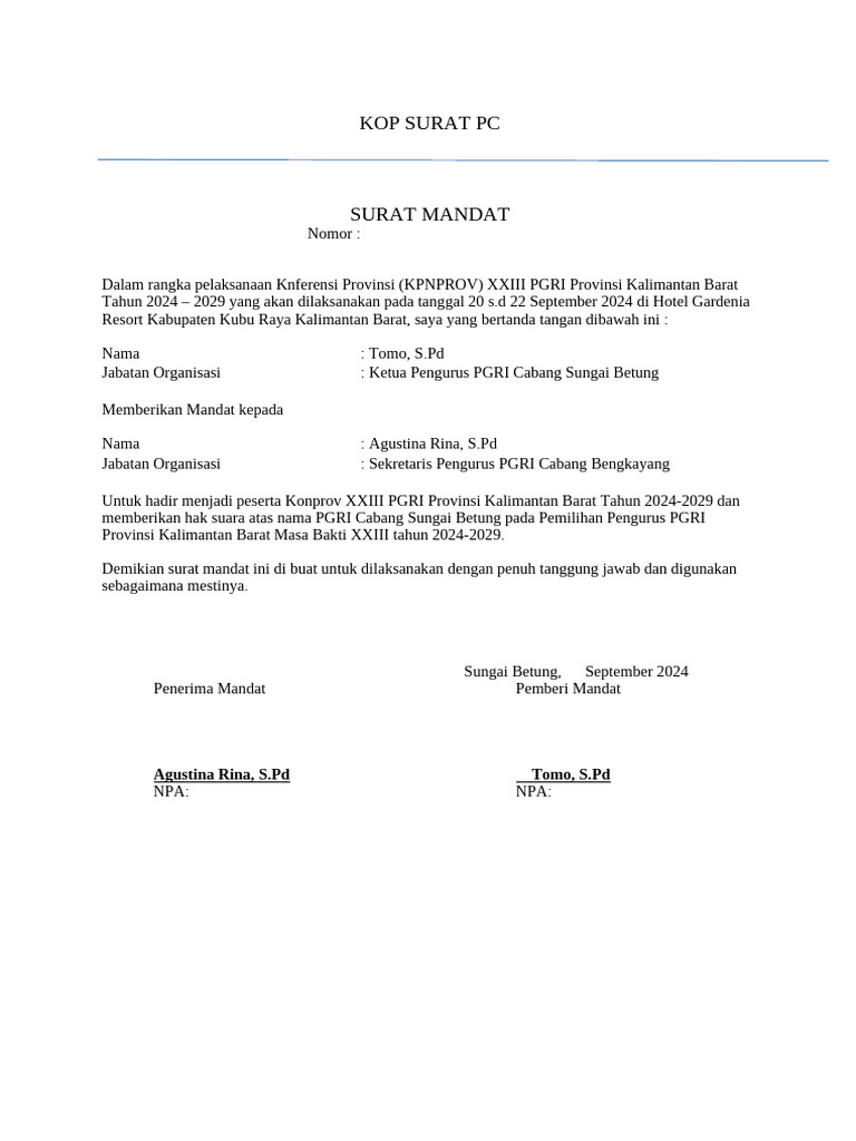 Contoh Surat Mandat | PDF